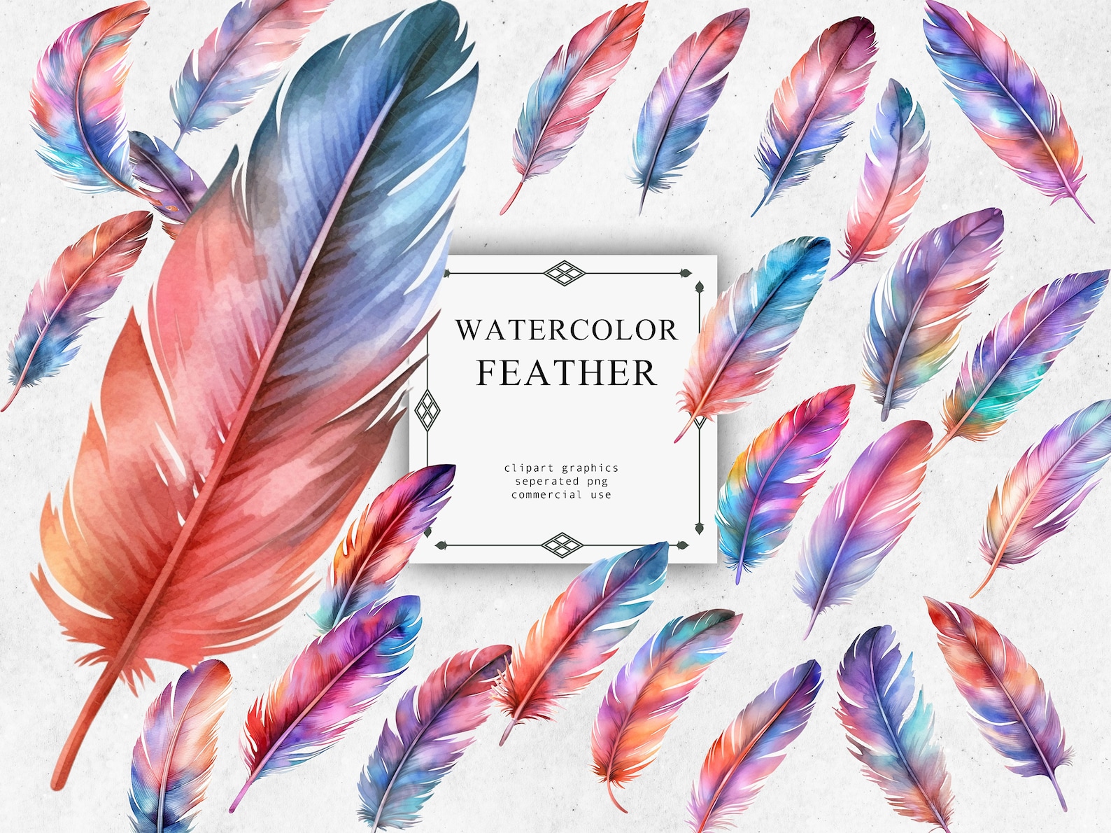 Feather Clipart Set in Transparent PNG - Feather Watercolor Digital ...