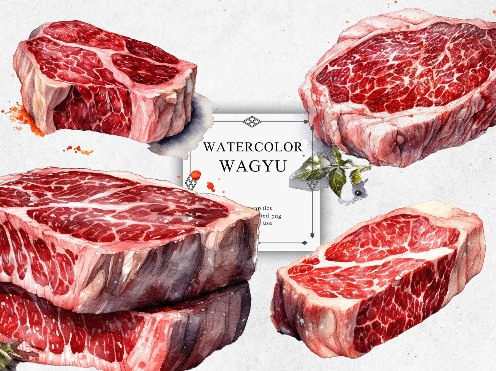 4 Wagyu Clipart Set in Transparent PNG - Wagyu Watercolor Digital Image ...