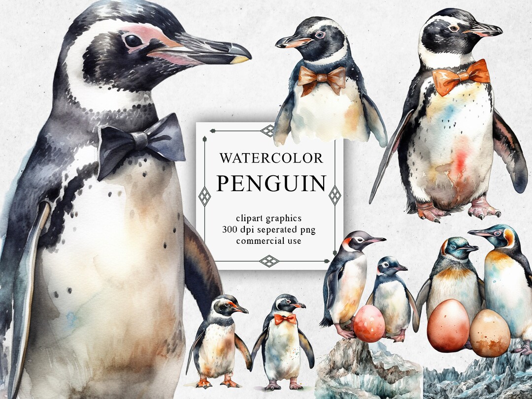 44 Penguin Bow Tie Clipart Set in Transparent PNG - Watercolor Digital ...