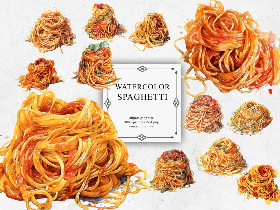 16 Spaghetti Clipart Set in Transparent PNG - Spaghetti Watercolor ...