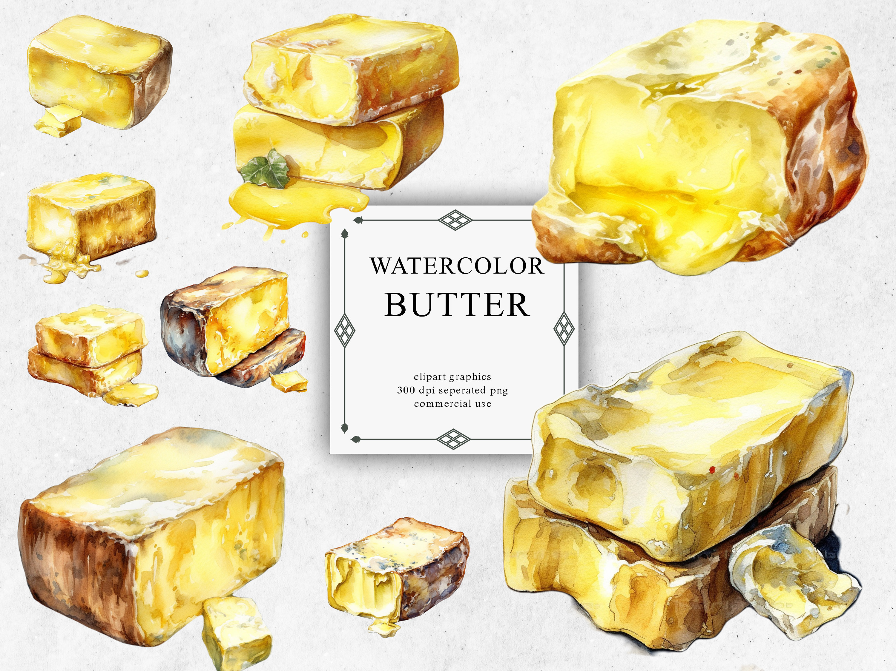 20 Butter Clipart Set in Transparent PNG Butter Watercolor Digital ...