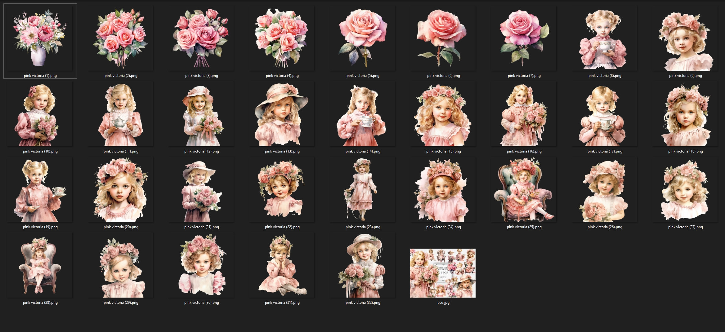 32 Pink Victoria Clipart Set in Transparent PNG - Pink Victoria ...