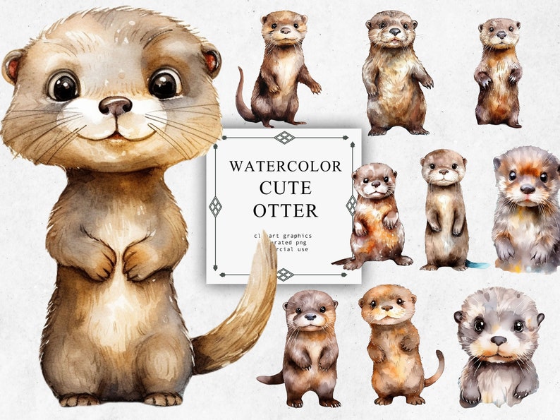 Otter Clipart Set in Transparent PNG Otter Watercolor Digital Image ...