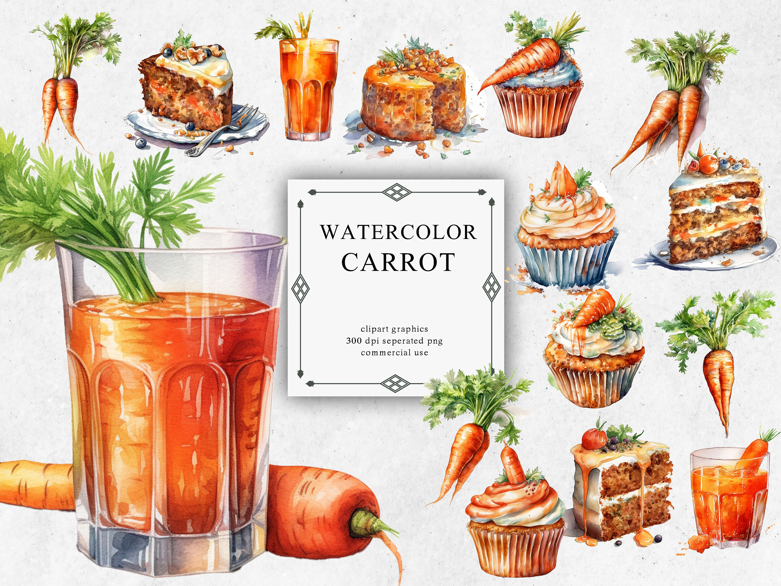 16 Carrot Clipart Set in Transparent PNG - Carrot Watercolor Digital ...