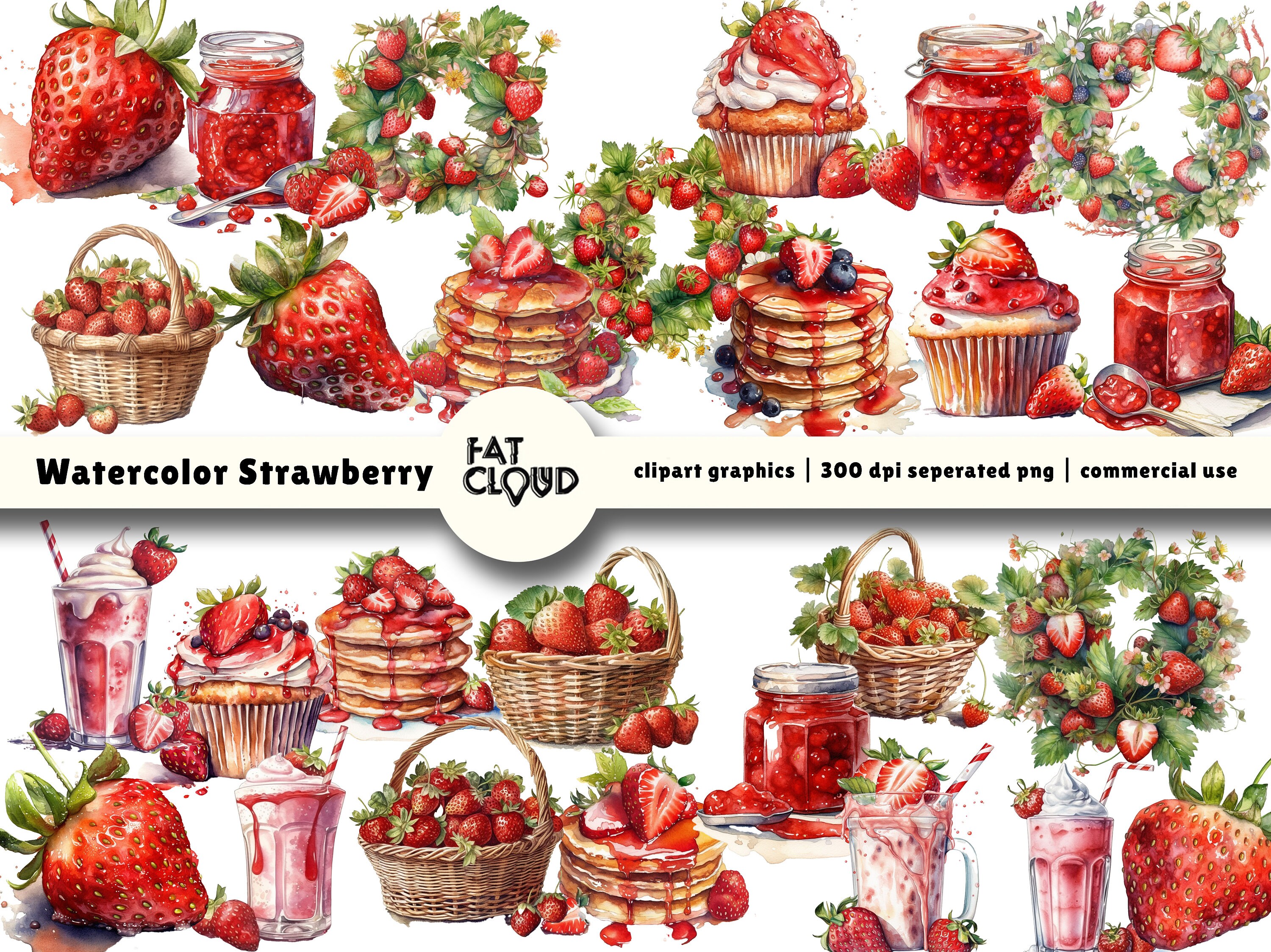 27 Watercolor Strawberry Clipart - Digital PNG Strawberry Jar ...