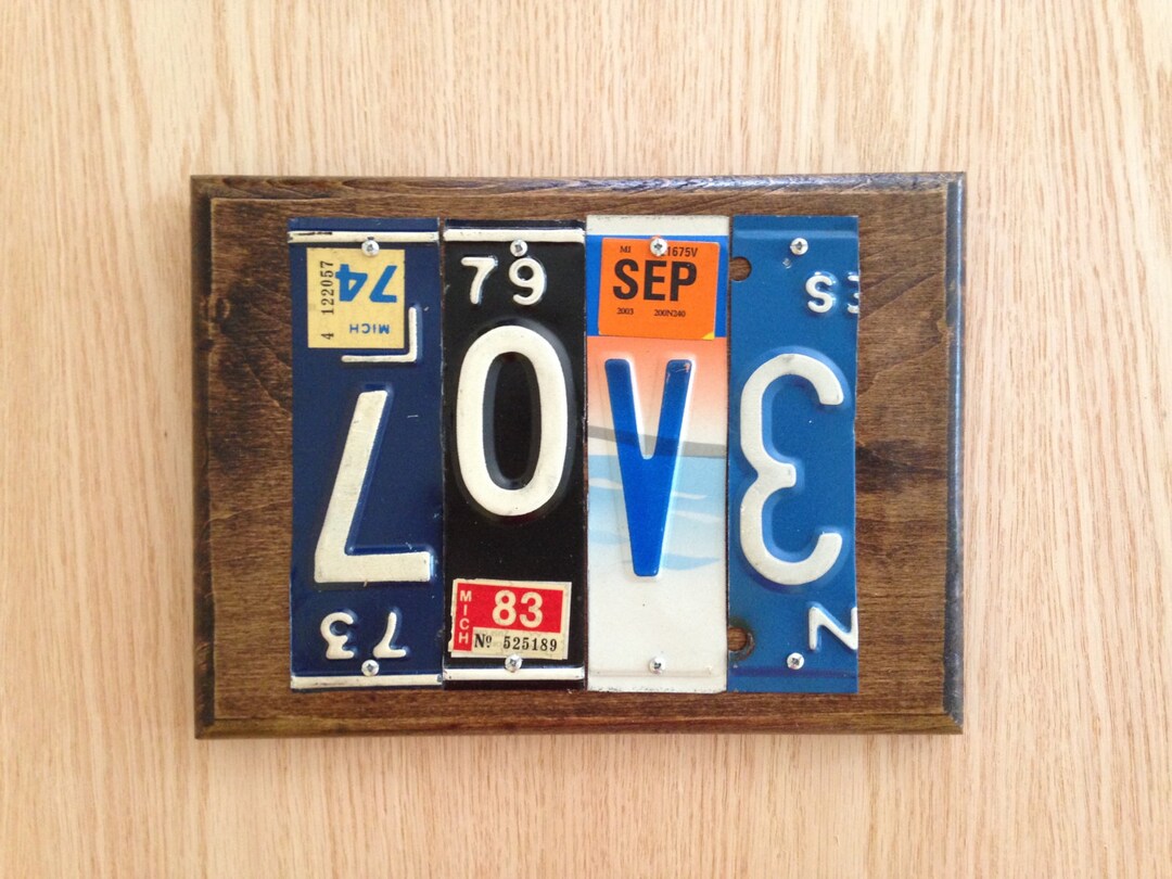 Recycled License Plate Art - LOVE - Etsy