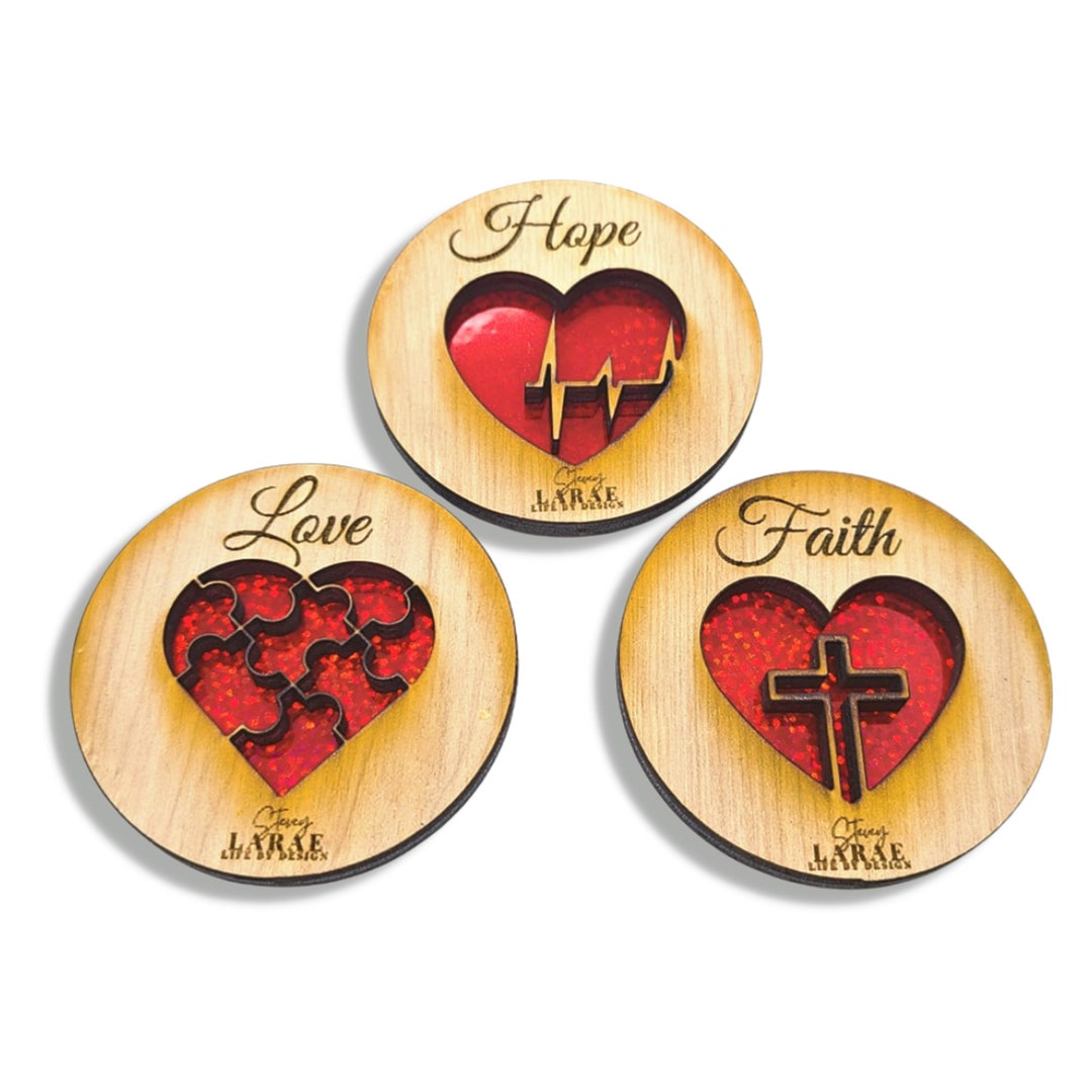 Love, Hope, Faith Magnets, Set of 3 Magnets, 2.25 Inch Wooden Laser ...