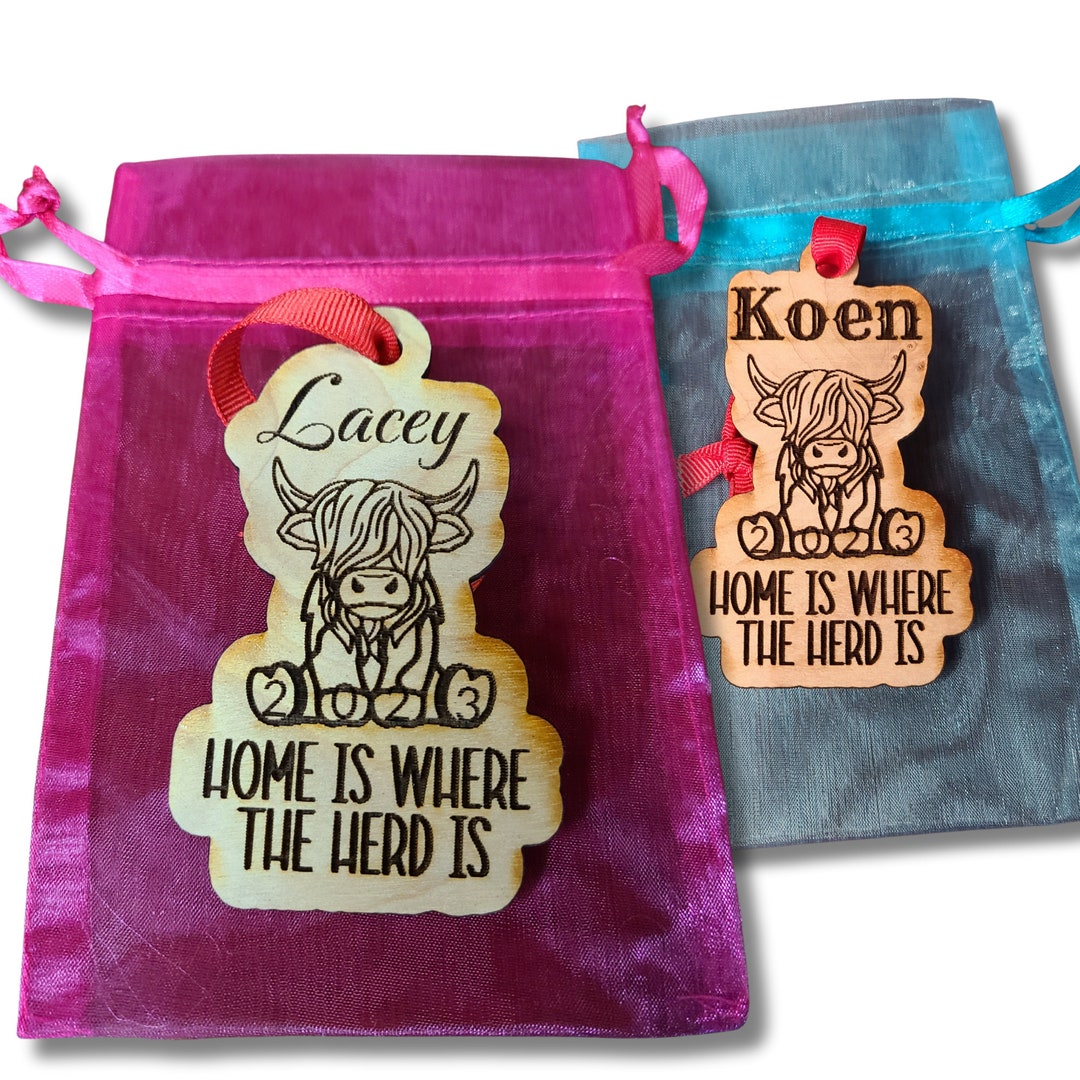 Highland Cow Ornament | Stocking Name Tag - Etsy