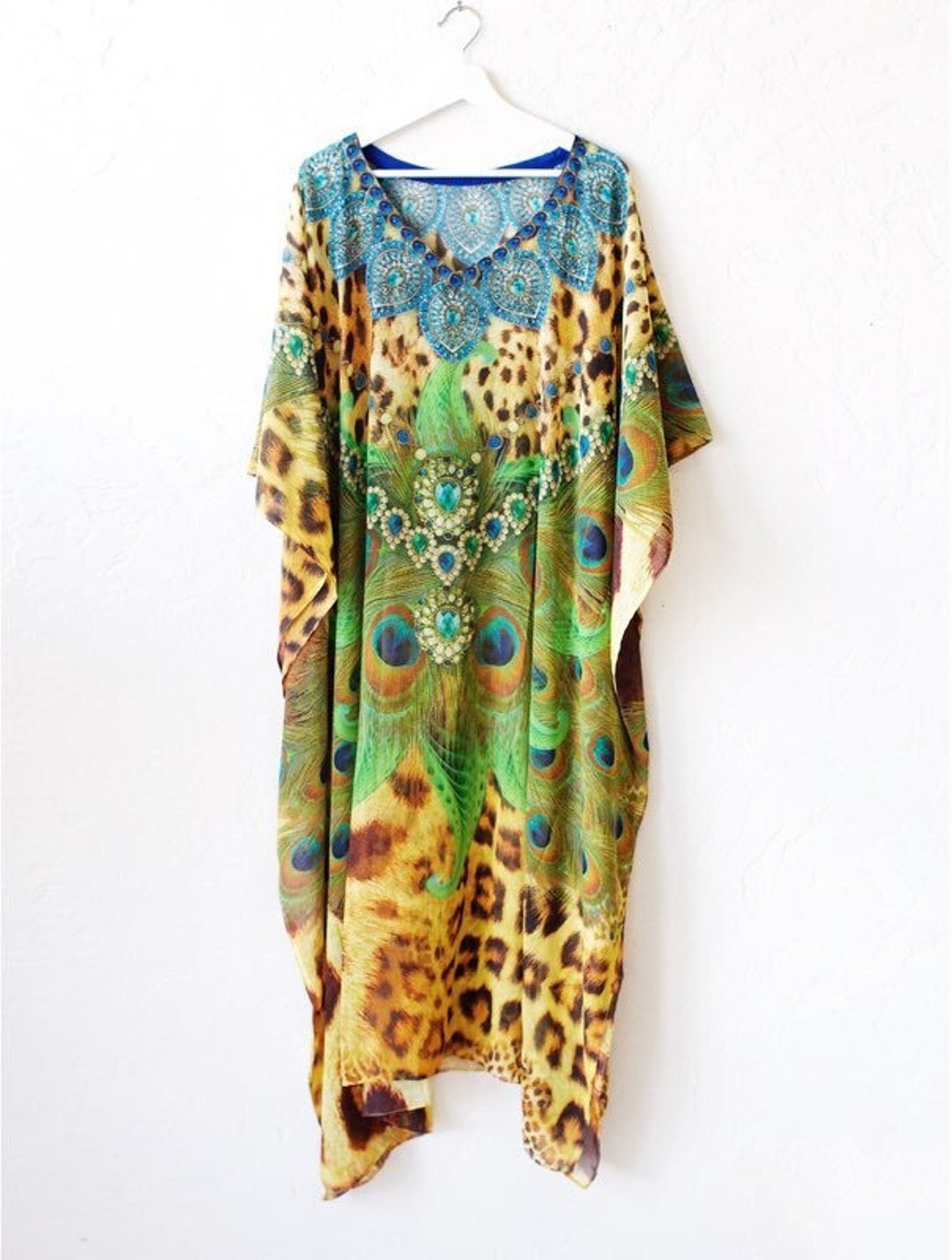 Womens New Peacock Leopard Kaftan Dress Size Medium/large - Etsy