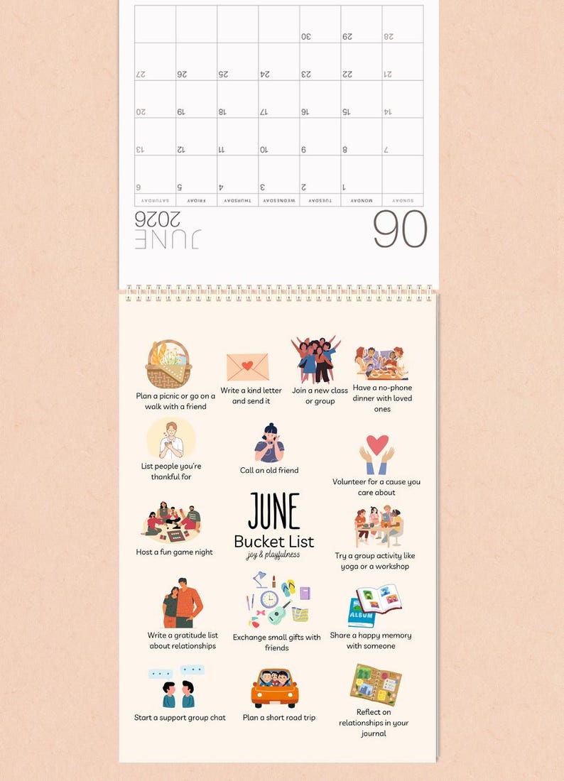 Printable 2026 Bucket List Calendar: Mental Wellness Planner (digital ...