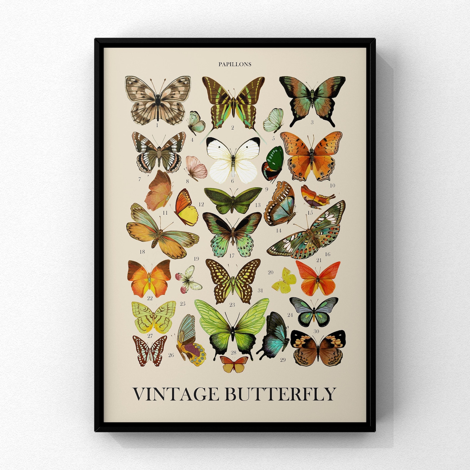 Butterfly Poster Printable Hand-drawn Beige Monarch | Etsy