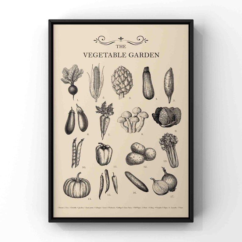 Vegetable Garden Poster, Kitchen Wall Art Set, Kitchen Art, Wall Decor ...