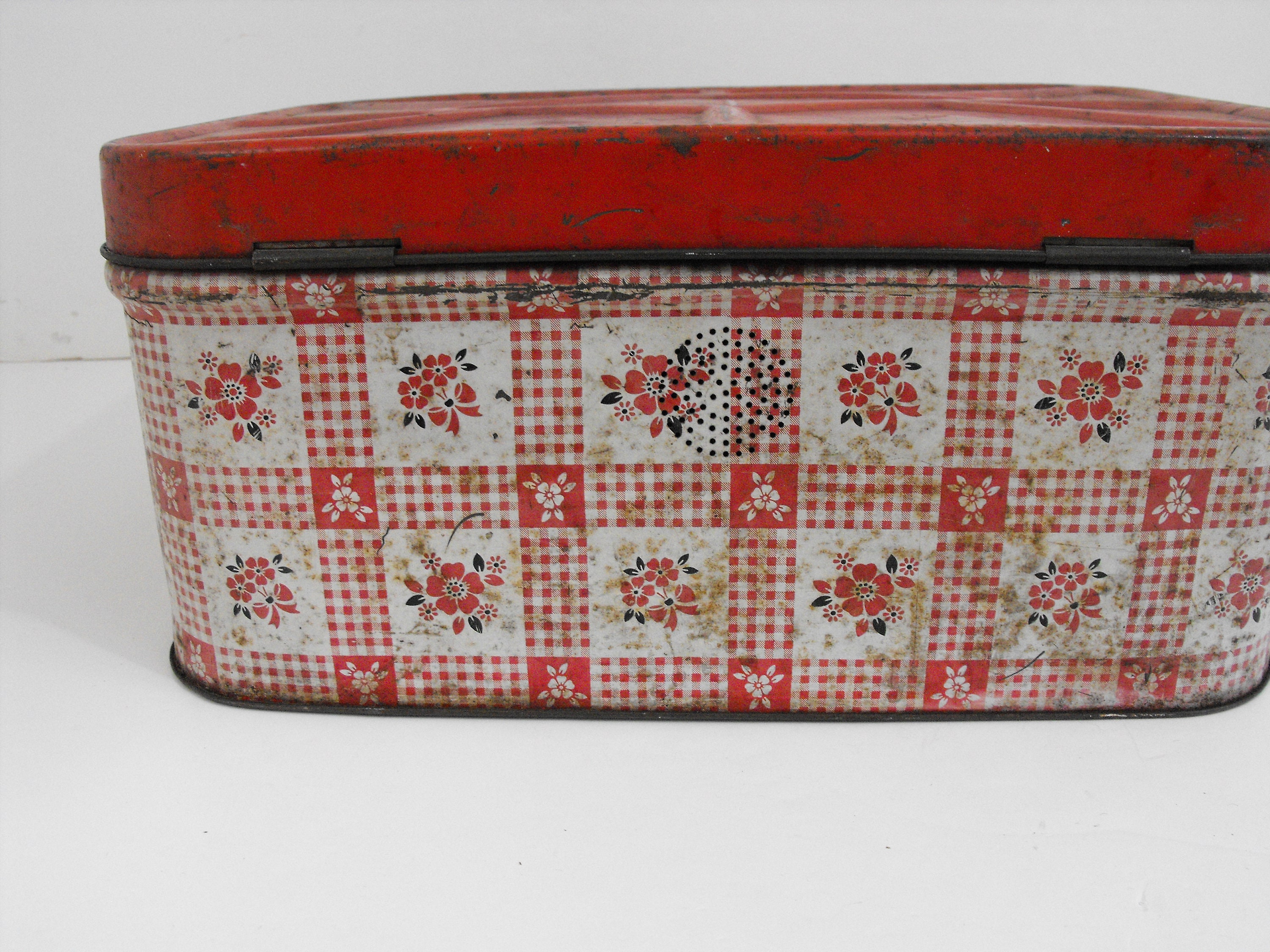 Vintage Bread Box Red Lid All Metal 2184 | Etsy