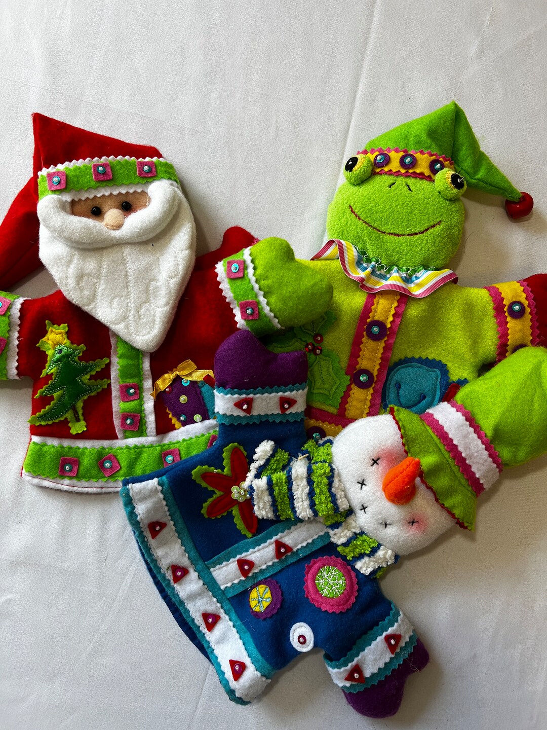 Three Christmas Hand Puppets Santa, Snowman and Frog 3300 - Etsy