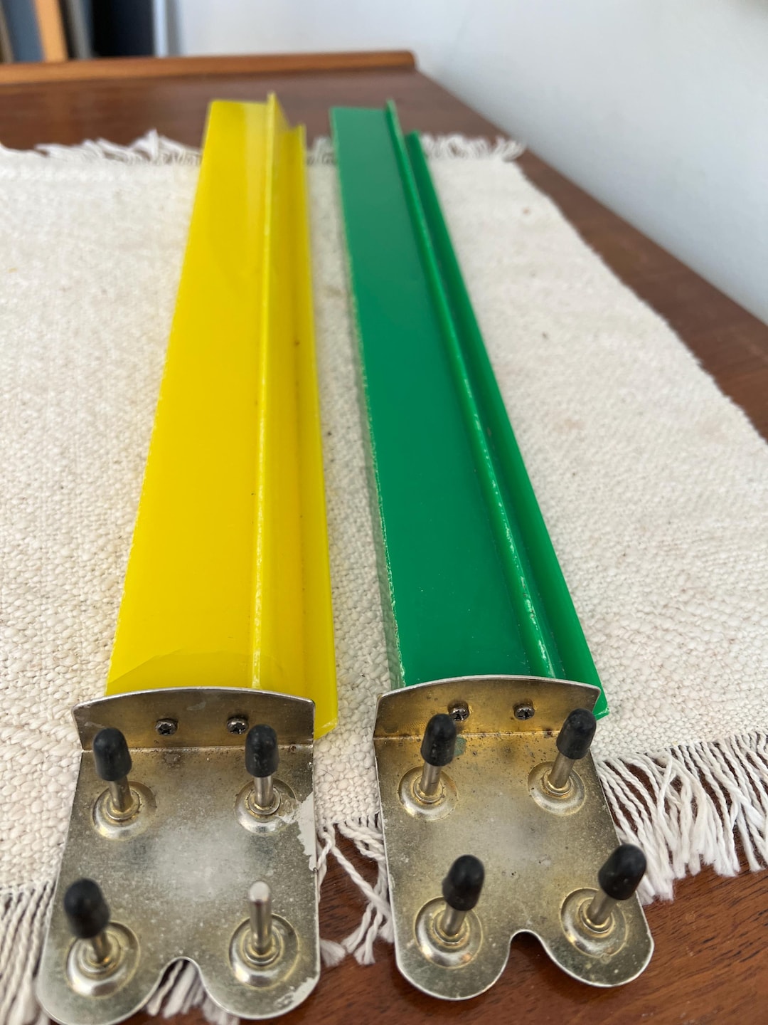 Two Vintage Mahjong Tile Racks Trays Yellow Green With Brass Chip ...