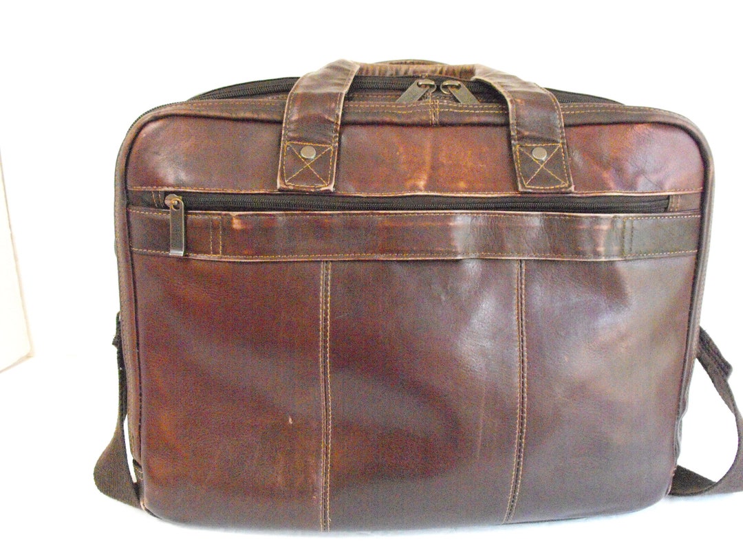 Kenneth Cole All Leather Laptop Bag Many Pockets Long Shoulder Strap ...