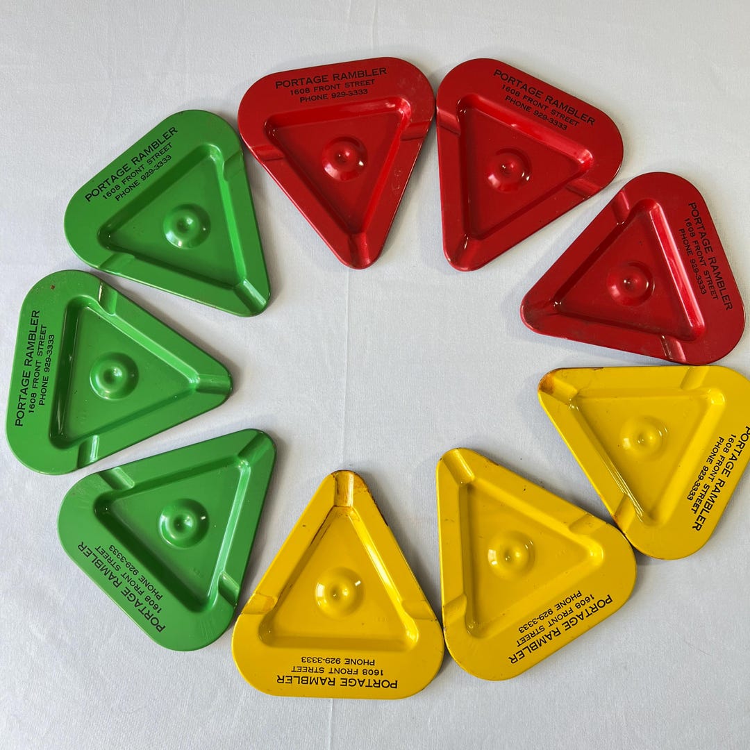 Set of Nine Triangle Shaped Advertising Ashtrays Mid Century Yellow ...