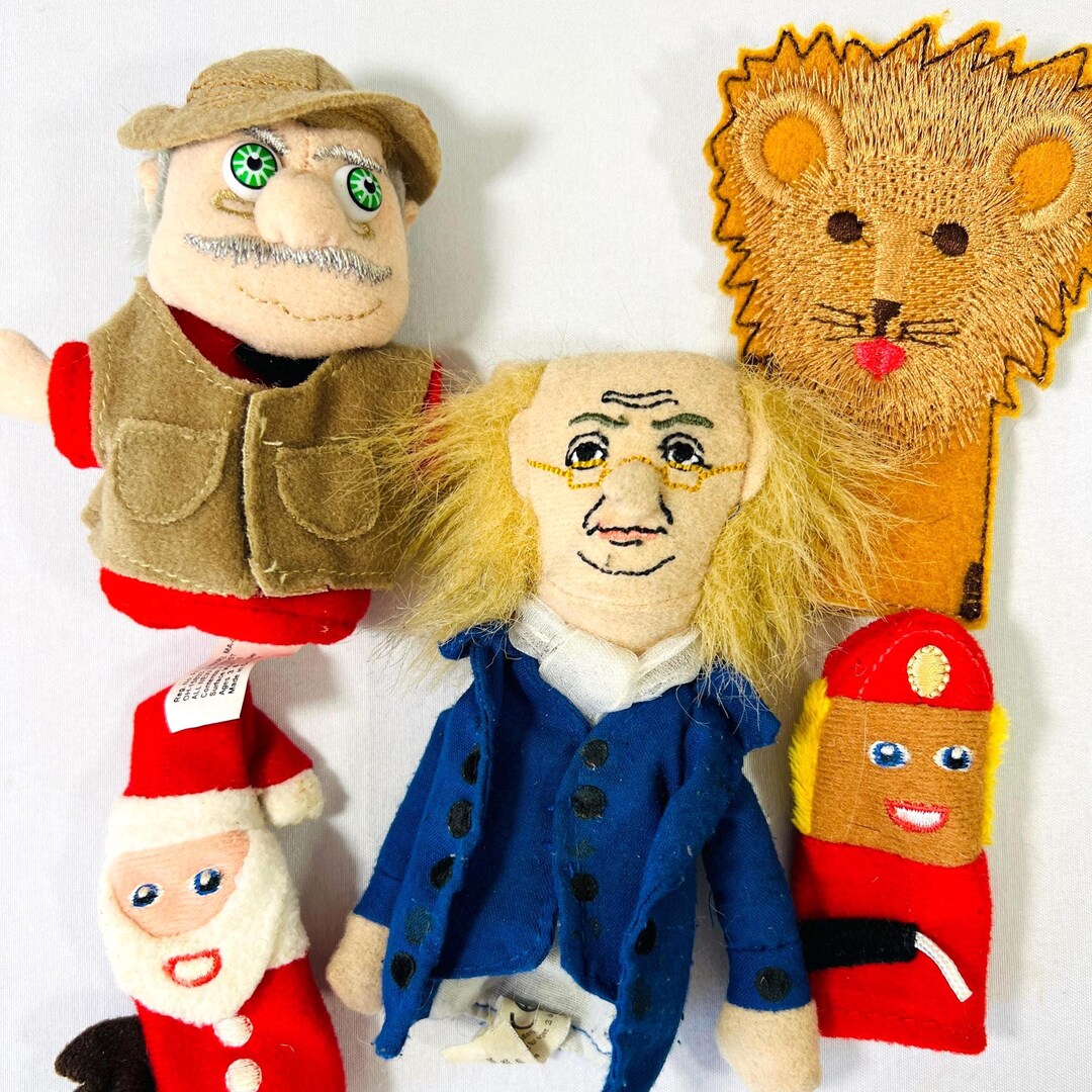 Set of Five Finger Puppets Lion, Santa, Fireman, Fisherman, Benjamin ...