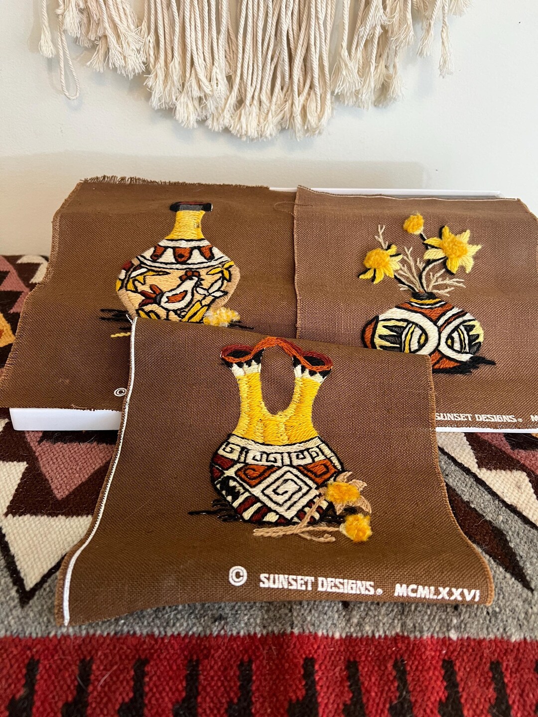 Southwest Pottery Needlepoint Panels Ready for Framing Sunset Designs ...