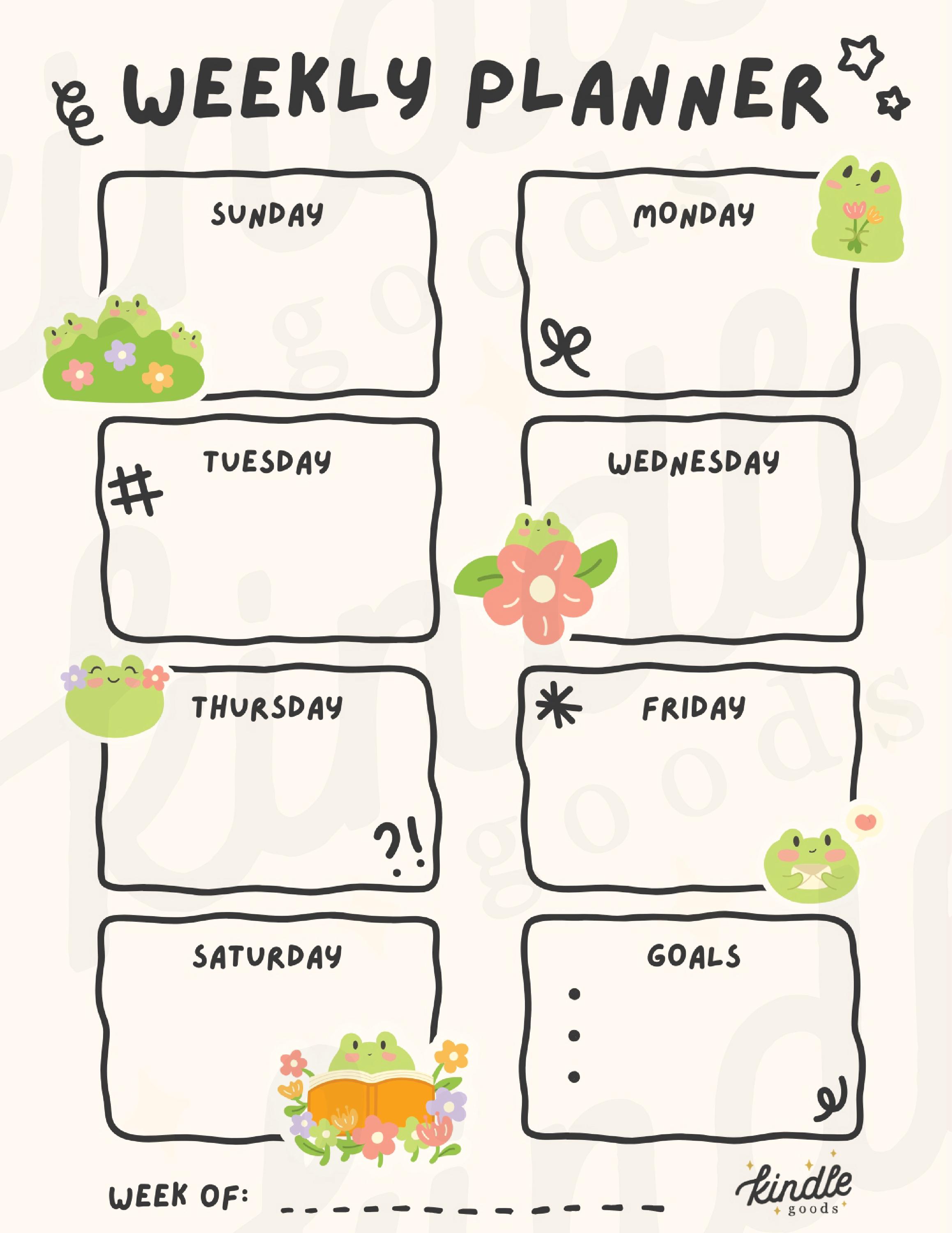 Doodle Frog Weekly Planner Sheet - Etsy