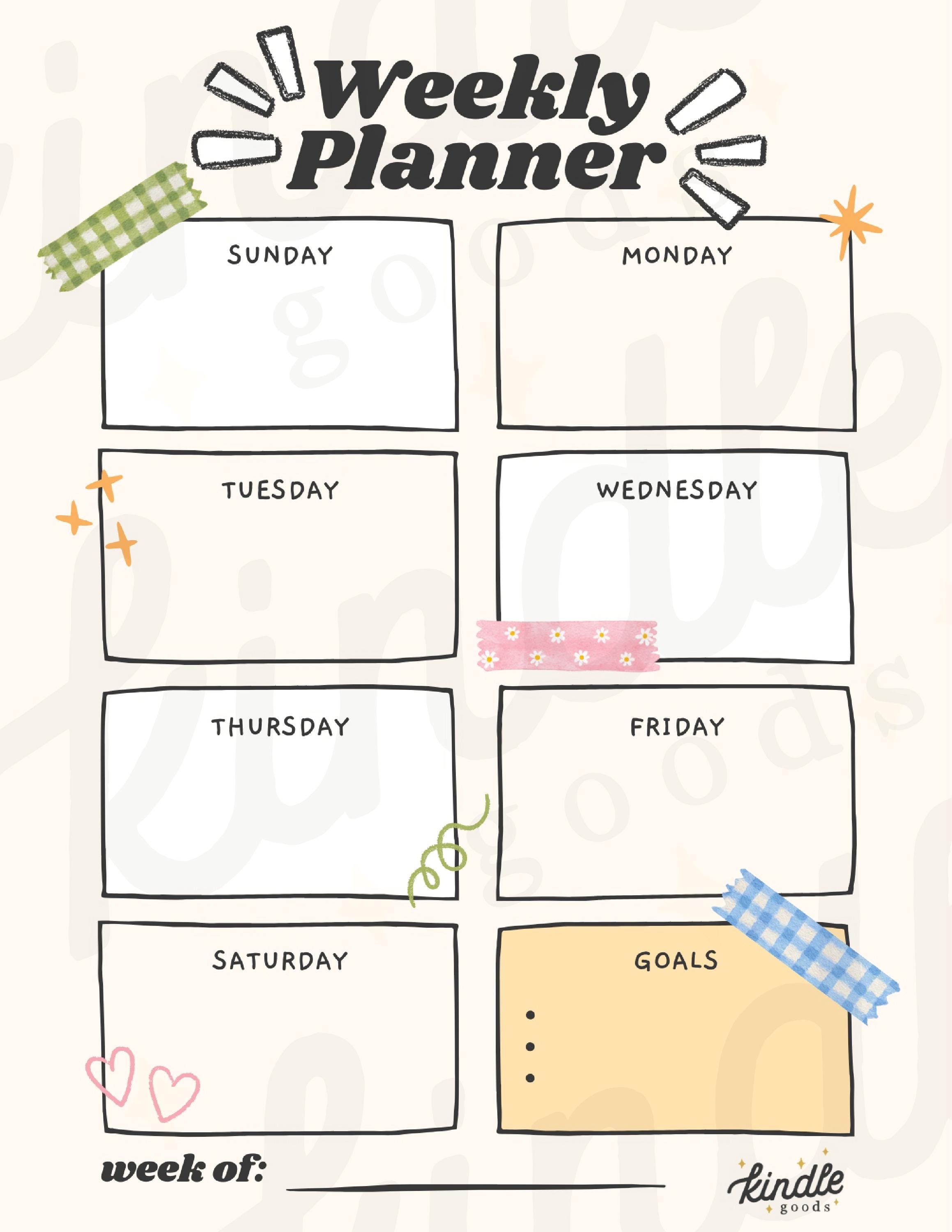 Washi Tape Weekly Planner Sheet - Etsy