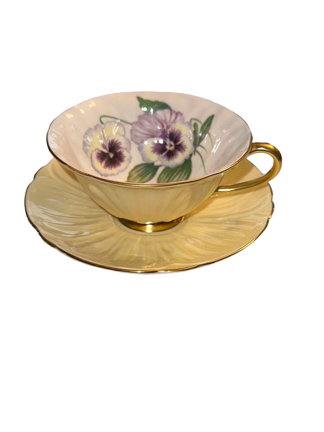 Vintage 40’s Shelley of London Pale Yellow Floral Pansy Gold Footed ...