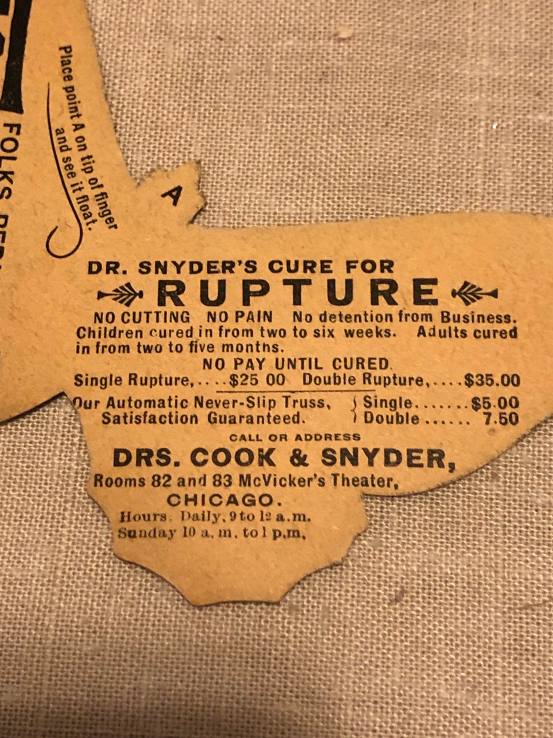 Antique 1890’s Dr Snyder’s Rupture Cure Weight Loss Tablets Paper ...