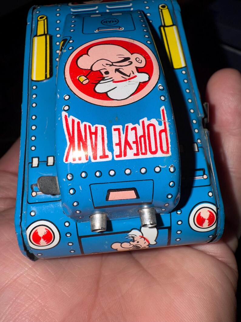 Vintage 50’s Line Mar Linemar Popeye Turnover Blue Tank Wind up Tin ...