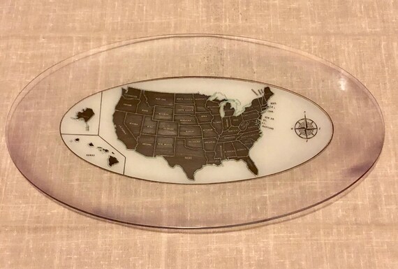 Vintage 60s Map of United States State MCM Mid Century Oval | Etsy
