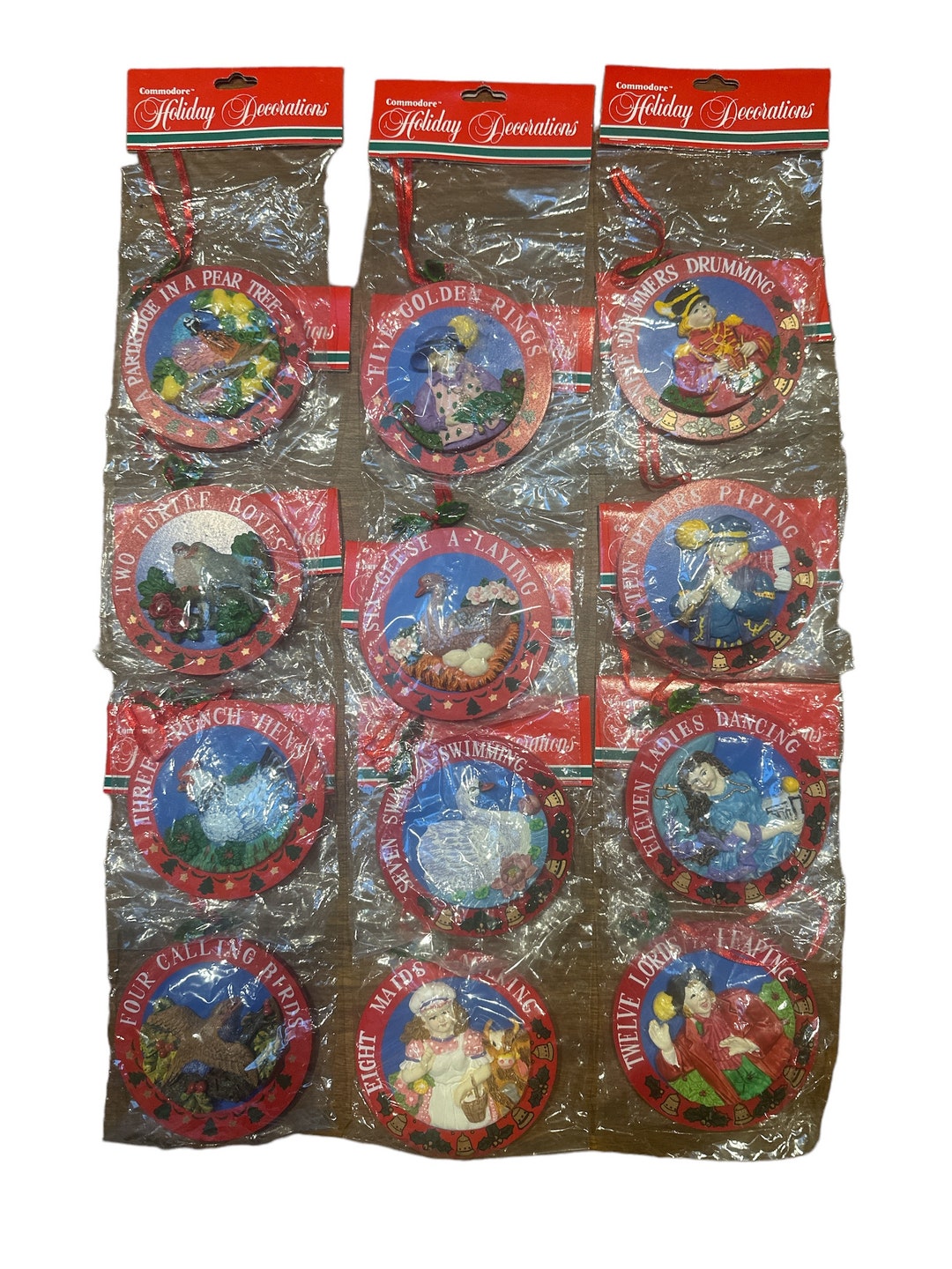 Vintage 90’s Commodore Holiday 12 Days of Christmas Ornaments New Old ...