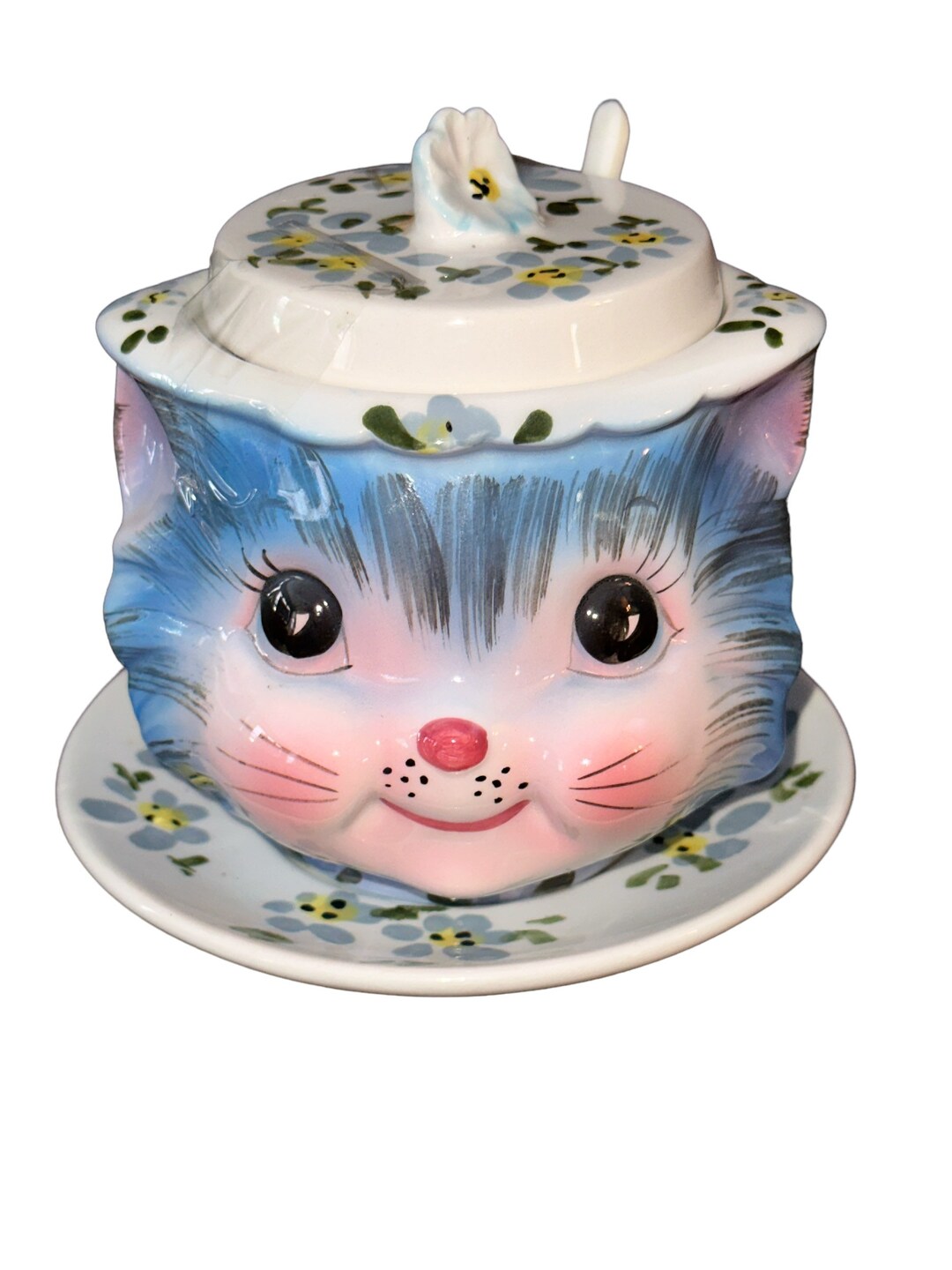 Vintage 50s Lefton 1515 Miss Priss Cat Lid Spoon Attached - Etsy