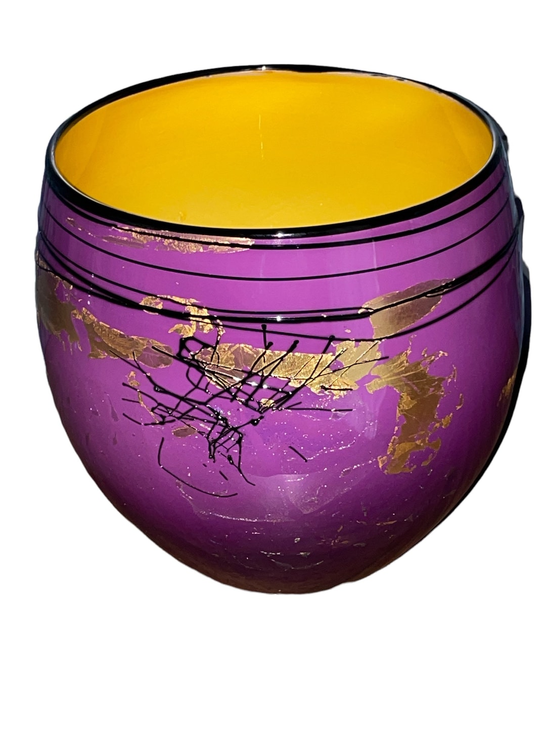 Vintage 80’s Gary Zack Hand Blown Violet Purple Yellow Interior 22KT ...