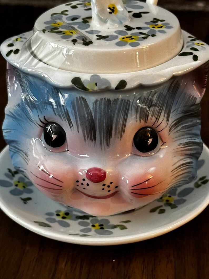 Vintage 50s Lefton 1515 Miss Priss Cat Lid Spoon Attached - Etsy