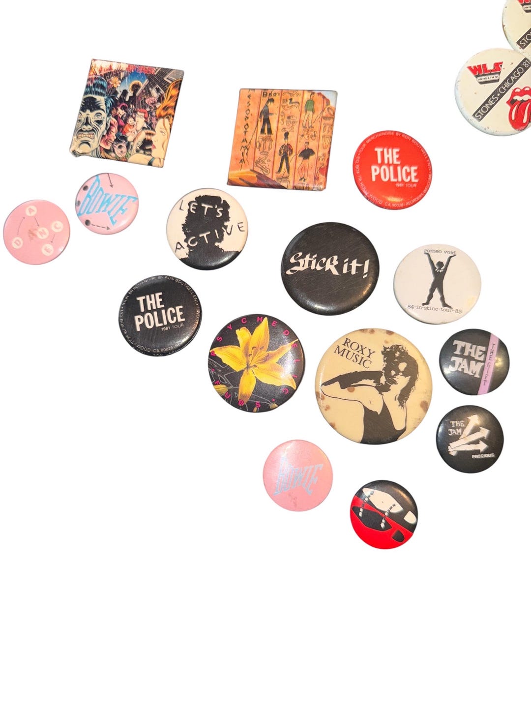 Vintage 80’s Pinback Lot 16 Buttons Concert Tour B-52’s Bowie Jam ...