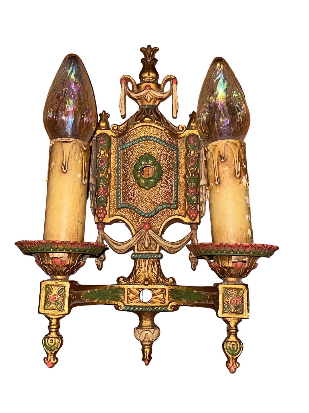 Vintage 30’s Double Arm Lamp Electric Art Nouveau Tri Color Candle ...