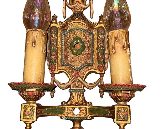 Vintage 30’s Double Arm Lamp Electric Art Nouveau Tri Color Candle ...