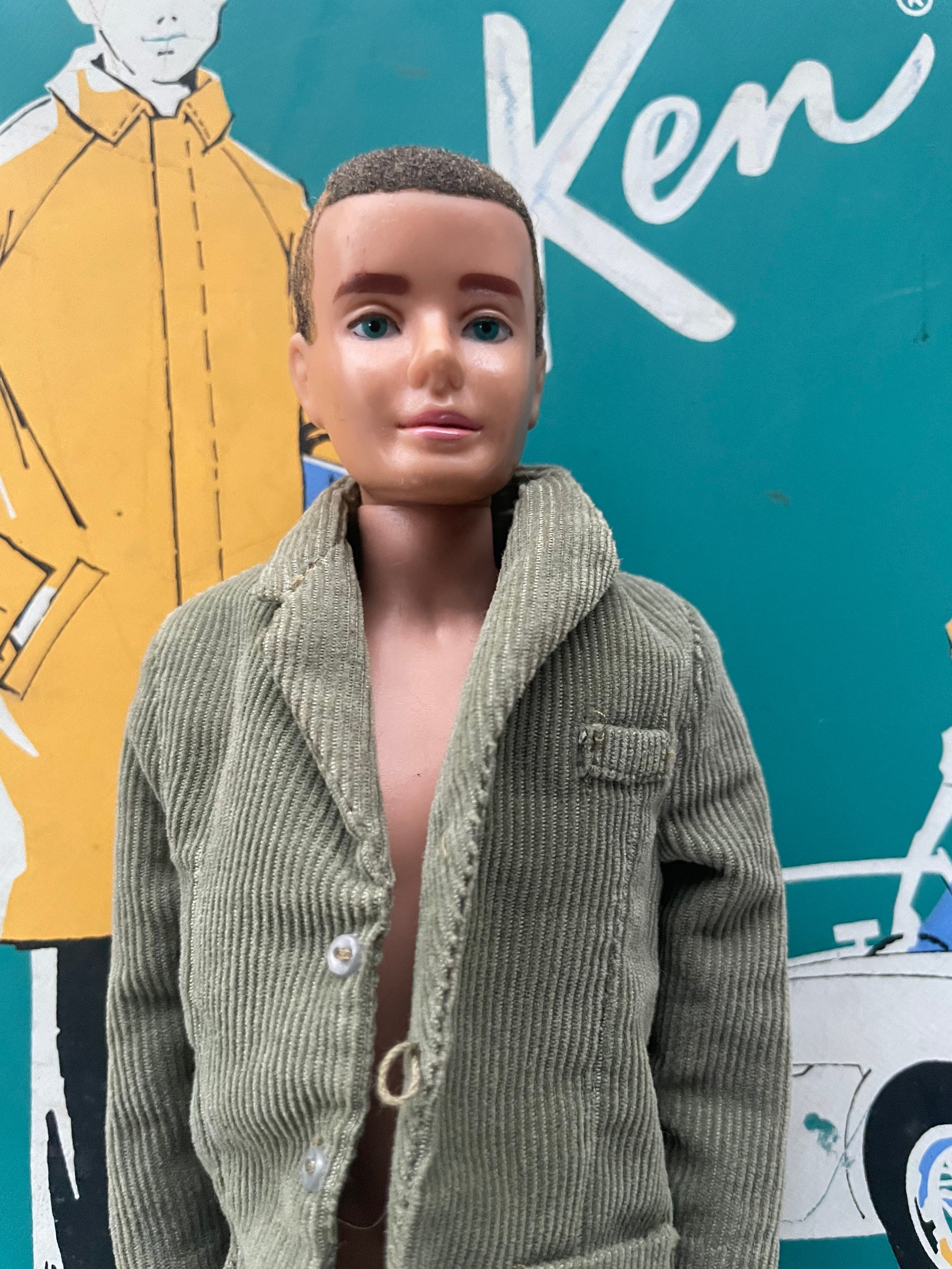 Vintage 60’s Mattel Inc Ken Doll Felt Hair Blue Case Green Cord Suit ...