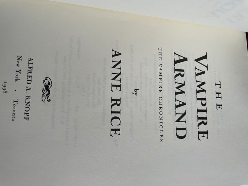 Vintage 1998 Anne Rice the Vampire Armand First Edition First - Etsy