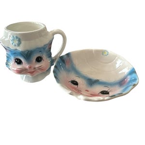 Vintage 50’s Lefton Miss Priss 3553 Blue Cat Kitty Child’s Cereal Bowl ...