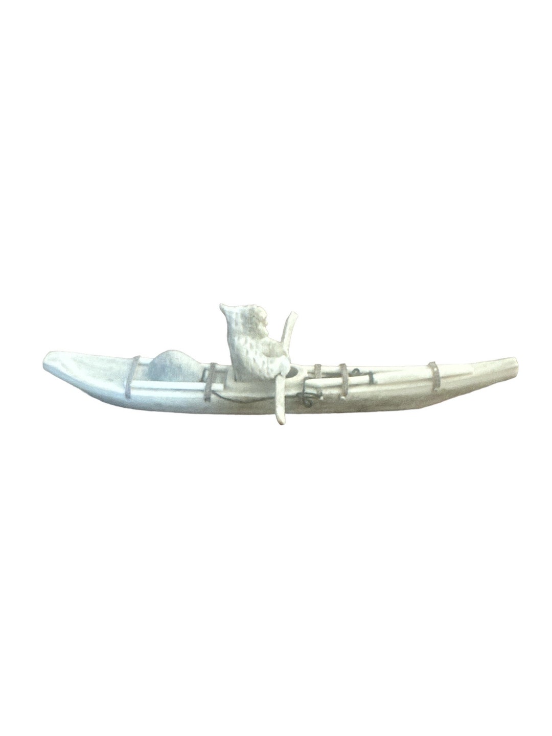 Vintage 1993 Danny Etooangat Inuit Hand Carved Bone 6” Kayak Canoe ...
