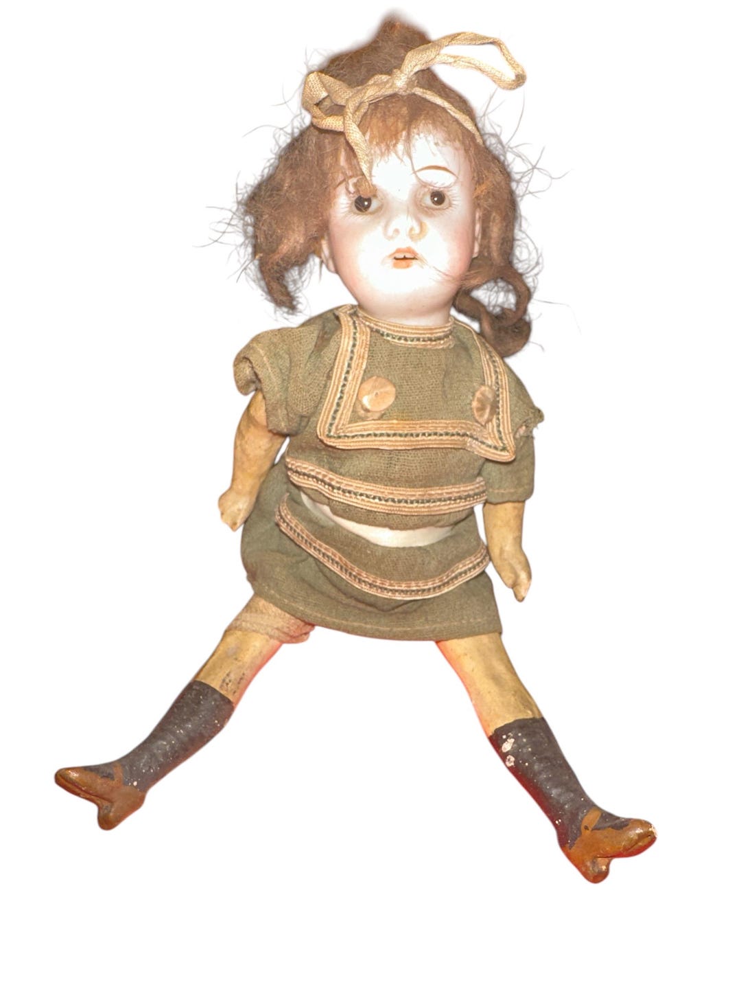 Vintage 30’s Glass Eyes Bisque Head Wood Composite 10” Dollhouse Doll ...