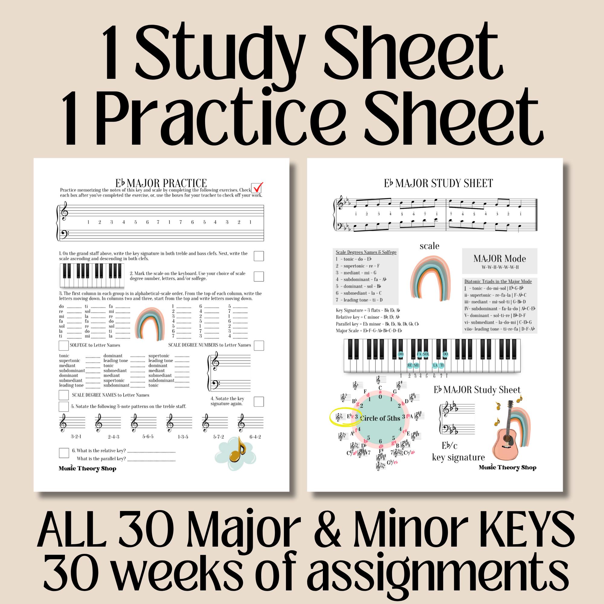 Music Theory Study & Practice Sheets | 30 Wks Music Theory Assignments ...
