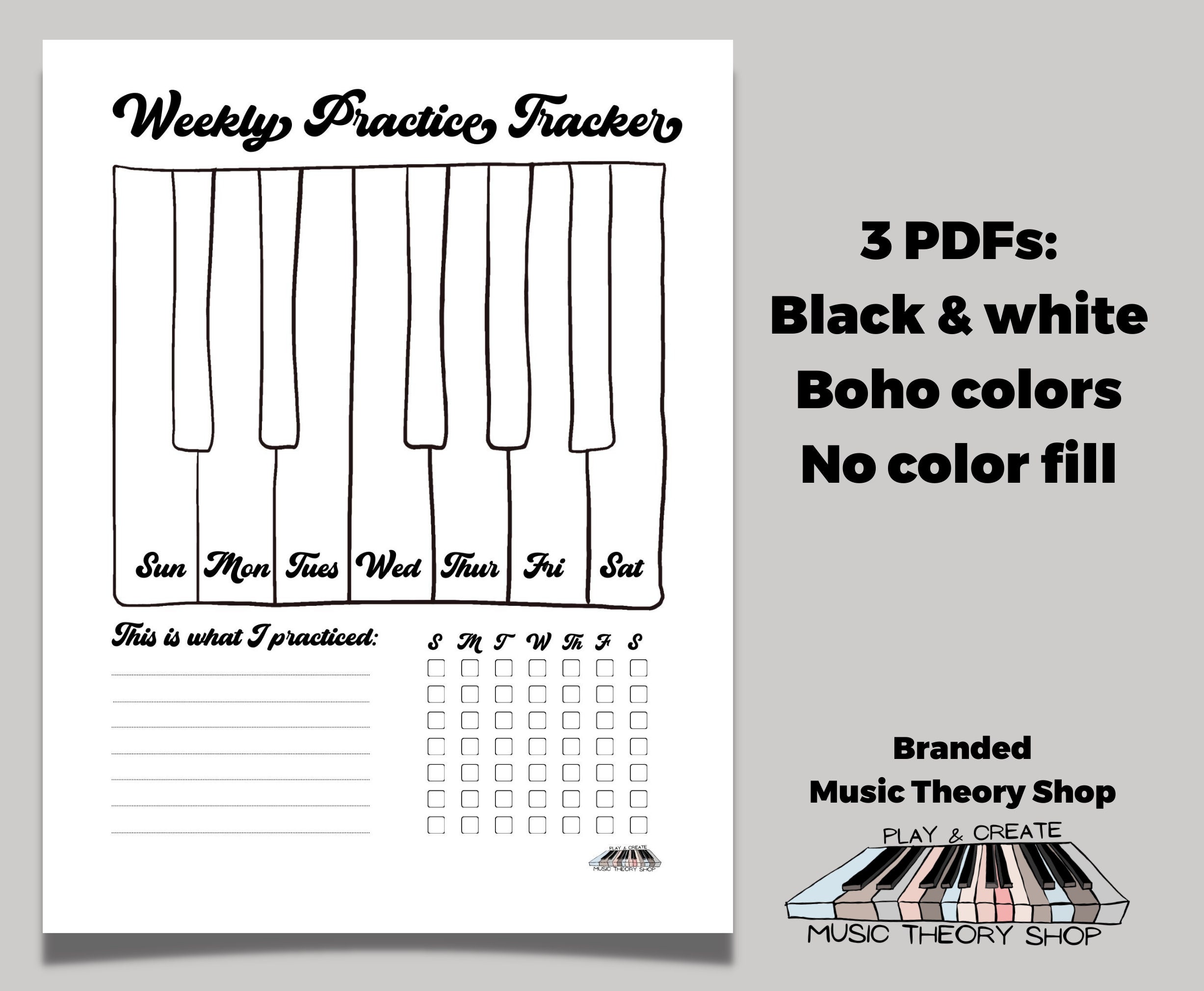 PIANO Practice Tracker Weekly Habit Tracker 2 Font Styles - Etsy
