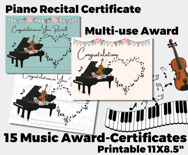 15 Printable Music AWARDS, Piano Recital, Violin Recital, Multi-use ...