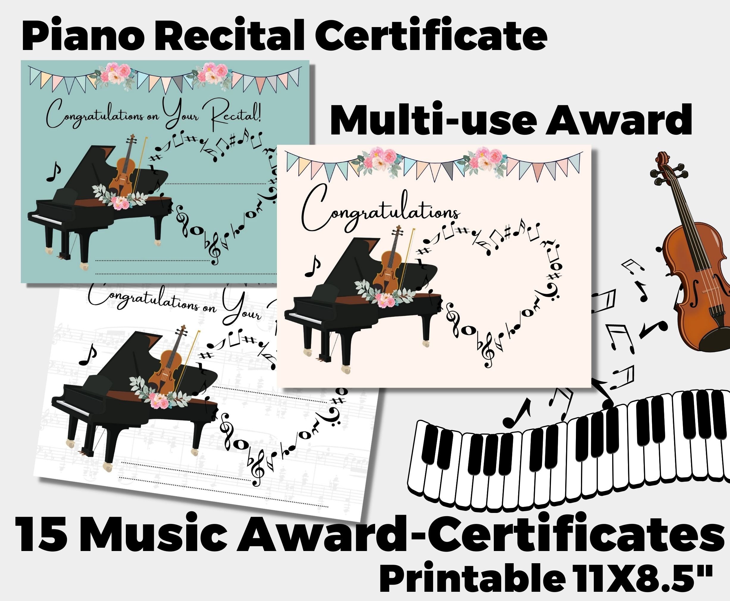 15 Printable Music AWARDS, Piano Recital, Violin Recital, Multi-use ...