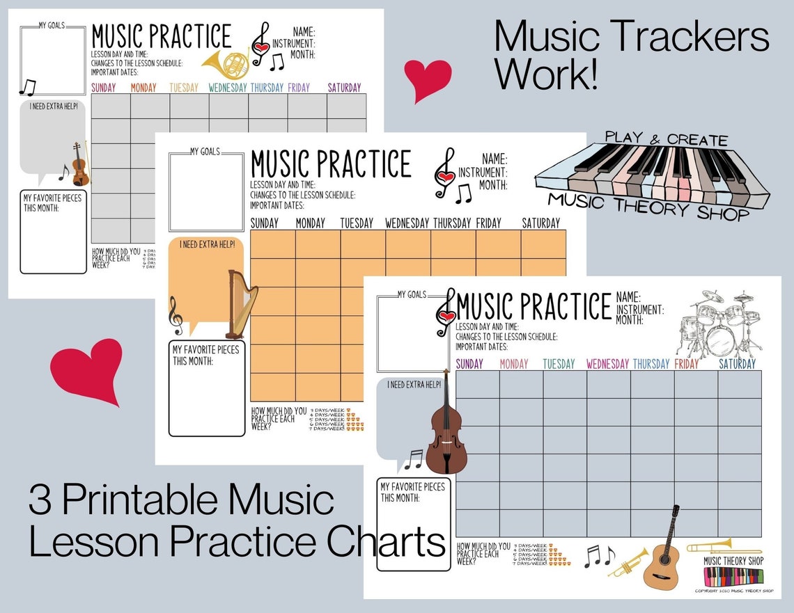 PRACTICE CHARTS Music Practice Tracker Music Lessons Music - Etsy Canada