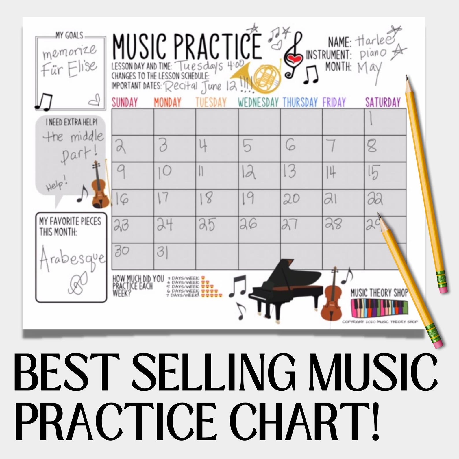 PRACTICE TRACKER CHARTS, Music Practice Tracker, Music Lessons, Music ...