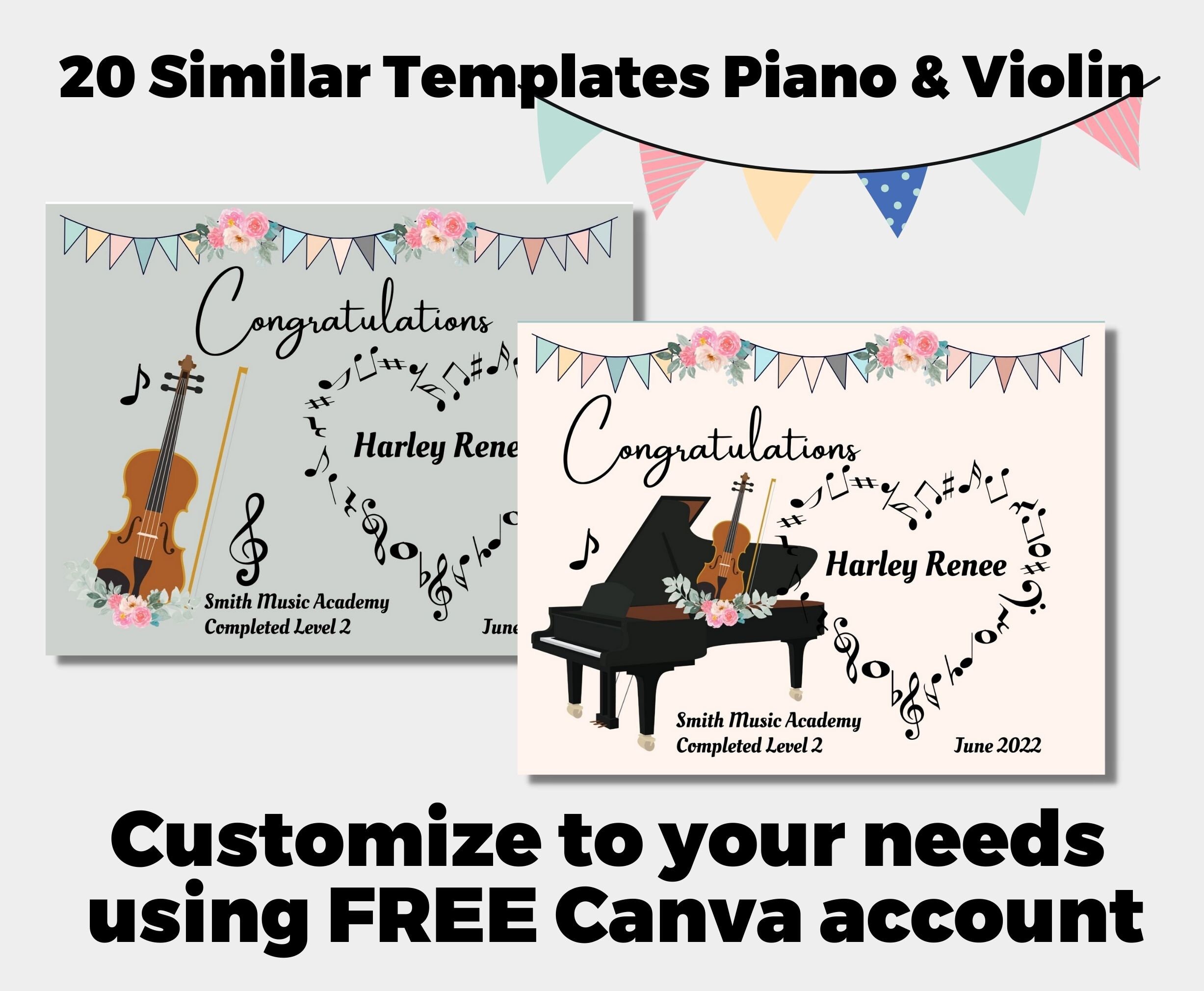 20 Editable CANVA Templates, Certificate, Award, Piano, Violin, Music ...