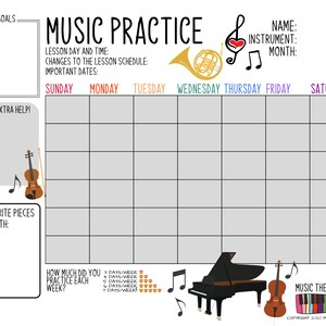 PRACTICE CHARTS, Music Practice Tracker, Music Lessons, Music Progress ...