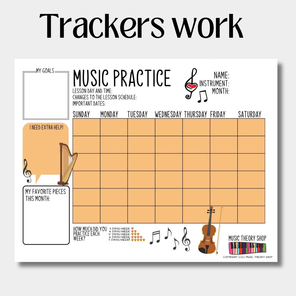 PRACTICE TRACKER CHARTS, Music Practice Tracker, Music Lessons, Music ...